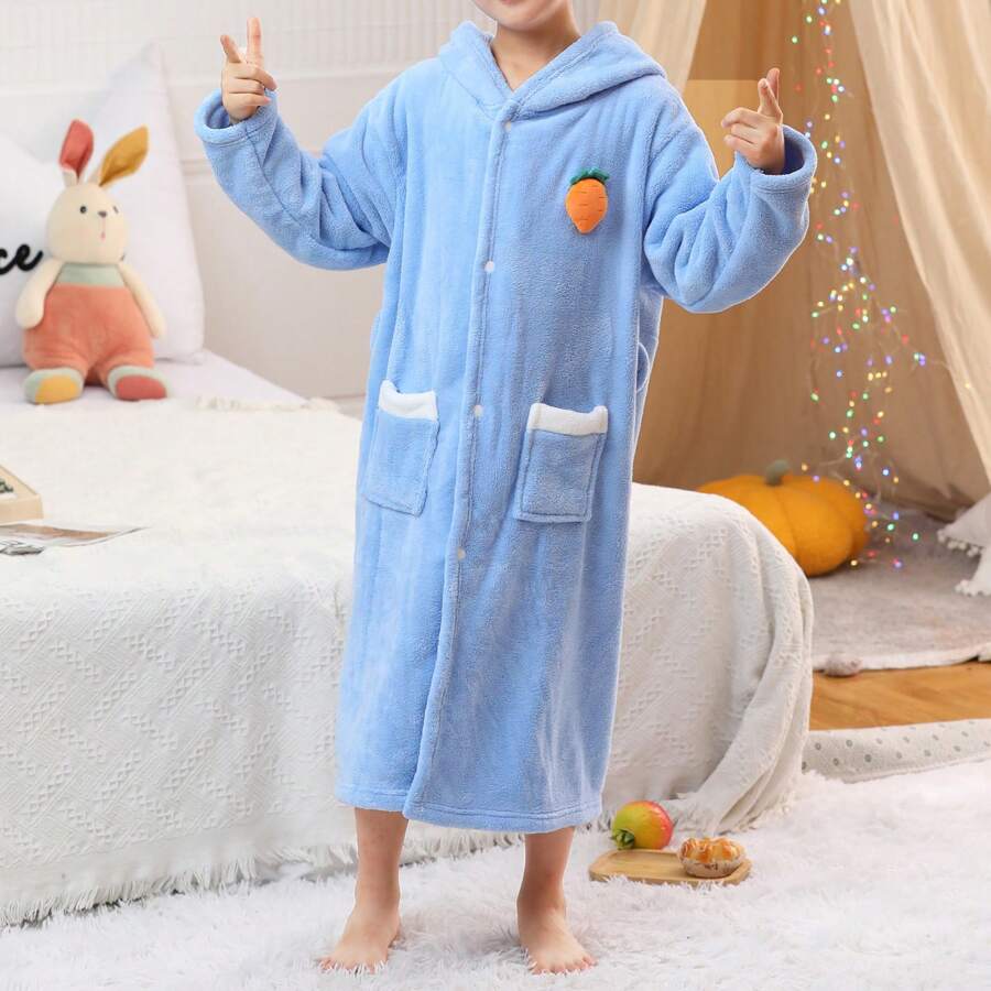 1pc Cartoon Rabbit Ears Hooded Bathrobe, Coral Fleece Embroidery Cute ...