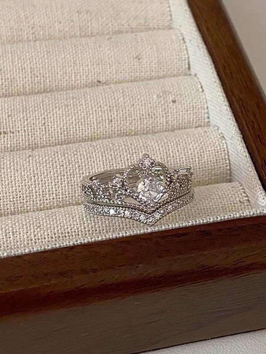 2pcs Niche Unique Design Temperament Crown Princess Wedding Ring ...