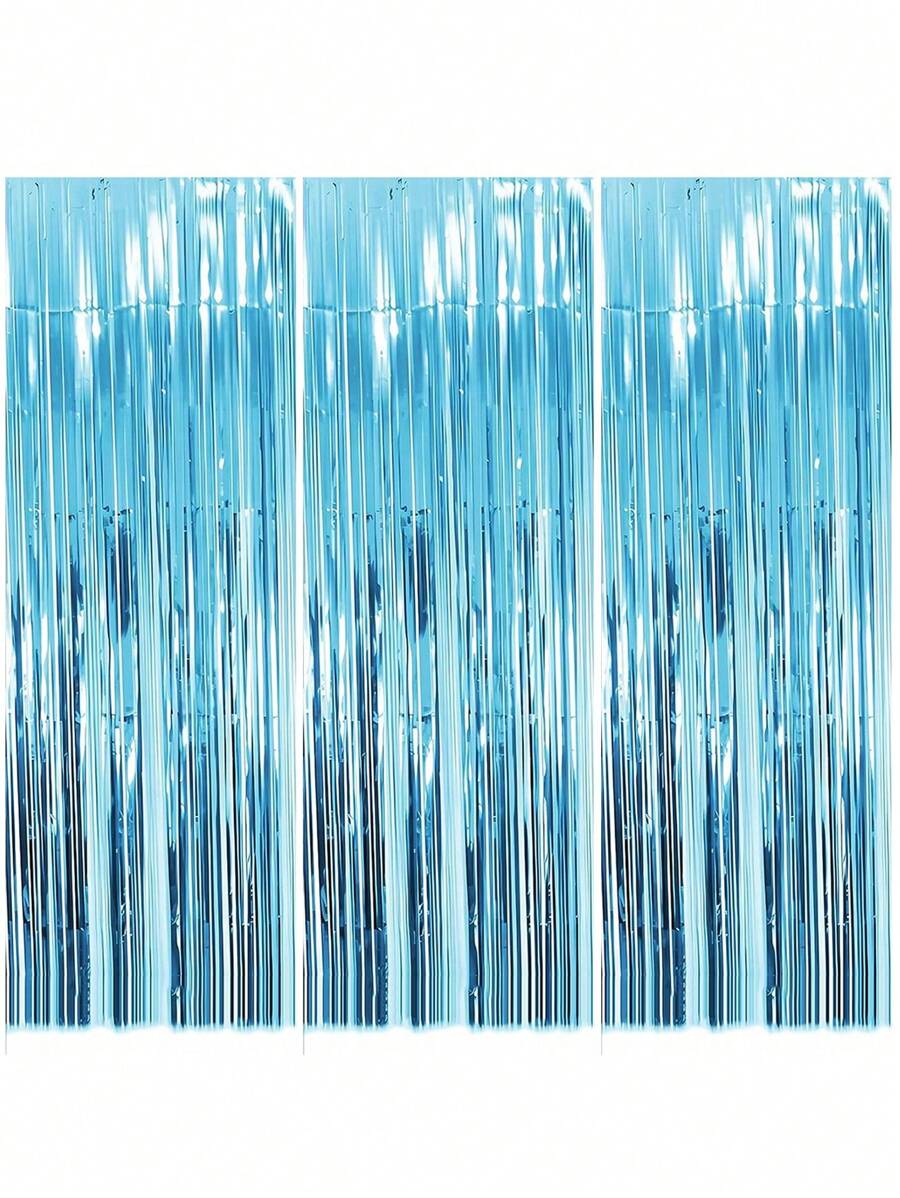 3pcs Light Blue Metallic Foil Fringe Curtains For Photography Backdrop ...