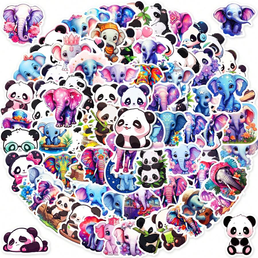 100pcs Cartoon Panda Elephant Stickers, Vinyl Waterproof Stickers For ...