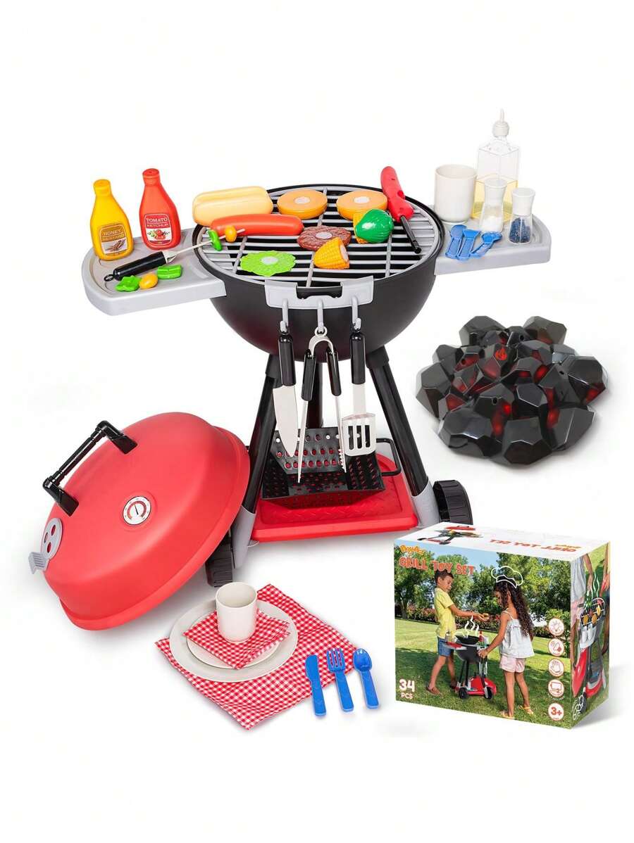 Syncfun 34 PCS Cooking Grill Toy Set, Play-Act Kids BBQ Grill Playset ...