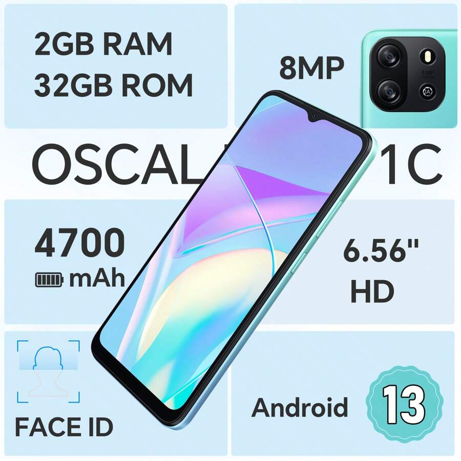 OSCAL-mobiltelefon (2024), Flat1C SIM-fri olåst smartphone, 6,528" HD+ ...