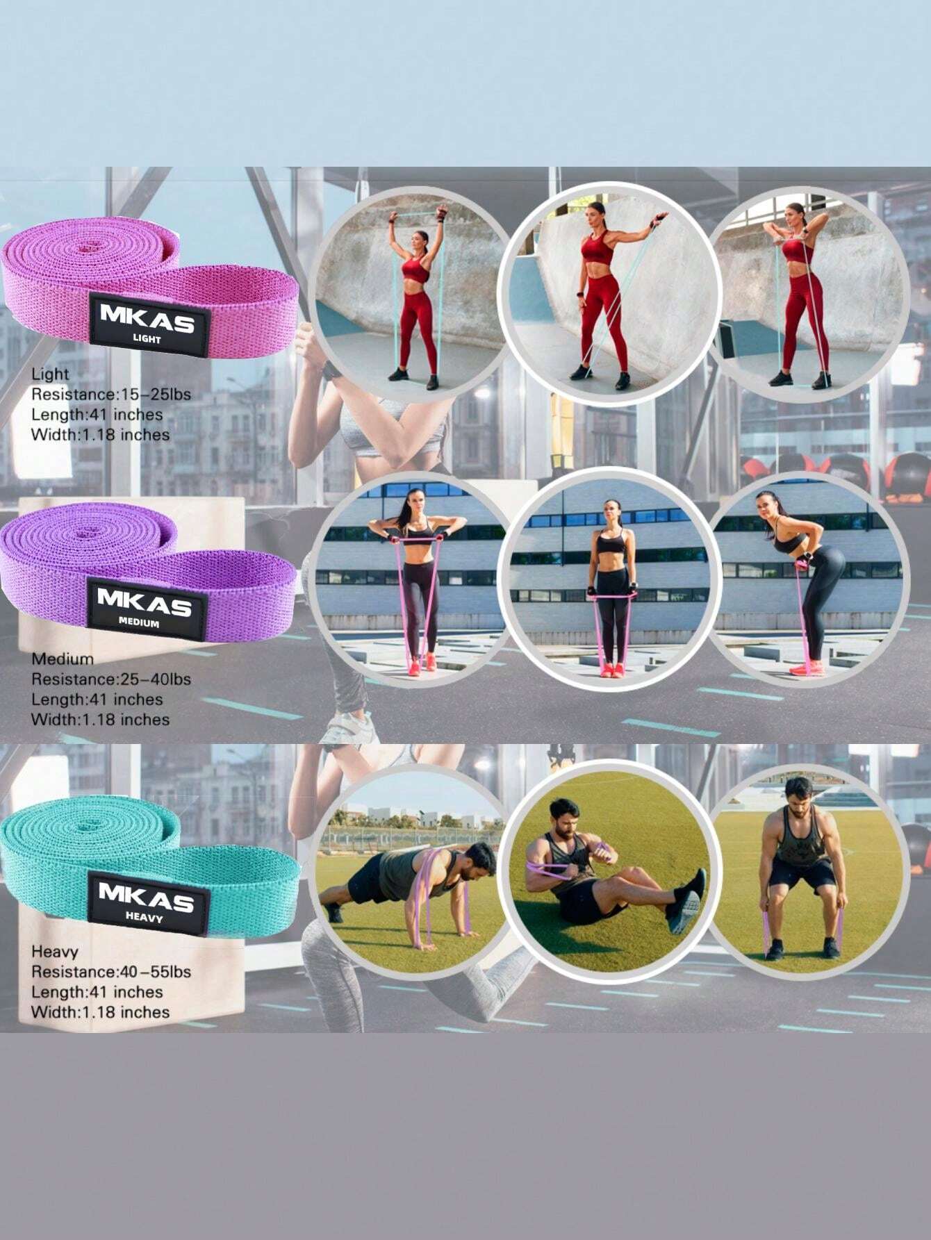 MKAS Mkas 1 Pc Bandas De Resistencia De Cuerpo Completo De Tela Larga Rosa Bandas De Ejercicio ...