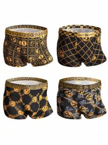 GDECC 4pcs/Box Black&Gold Toned Ice Silk Soft&Breathable Elastic Men ...