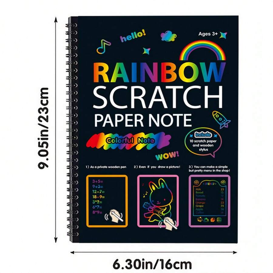 12-Sheet Rainbow Scratch-Off Notebook Set - Color Drawing Paper Kit For ...