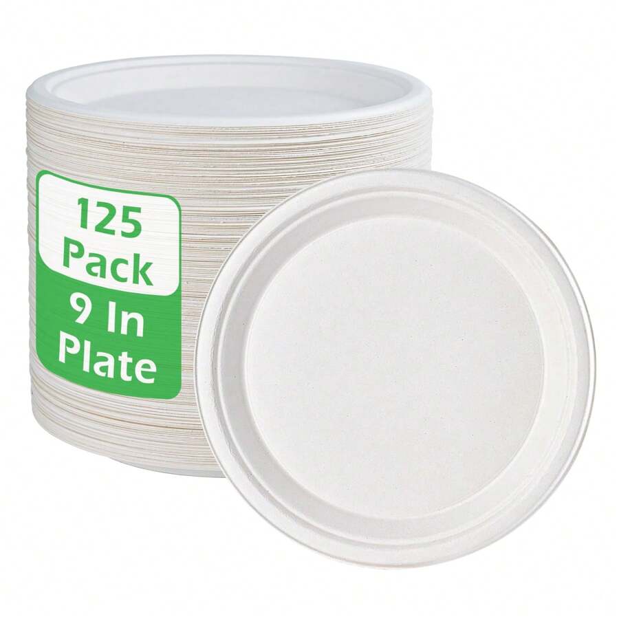 JOLLY CHEF 9 Inch Compostable Paper Plates, EcoFriendly Disposable ...