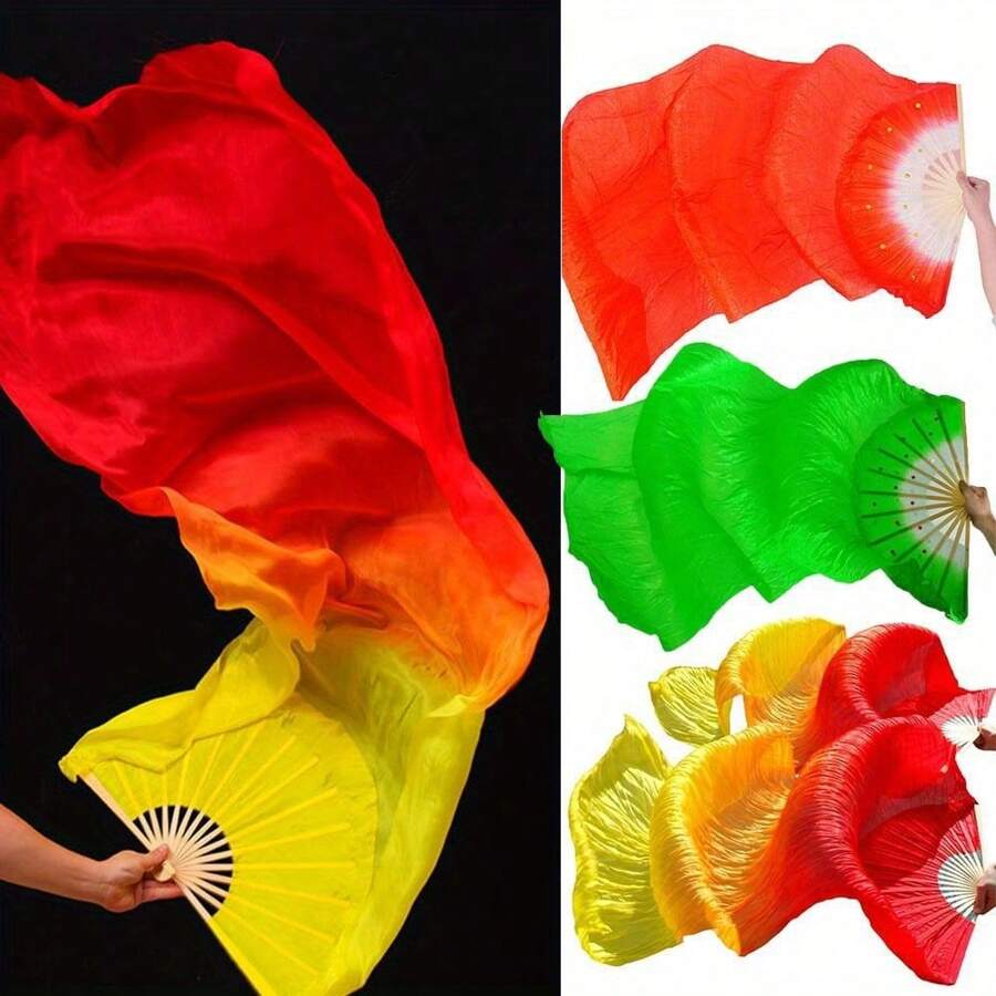 1pc Women's Belly Dance Fan, Gradient Color Long Imitation Silk Fan ...