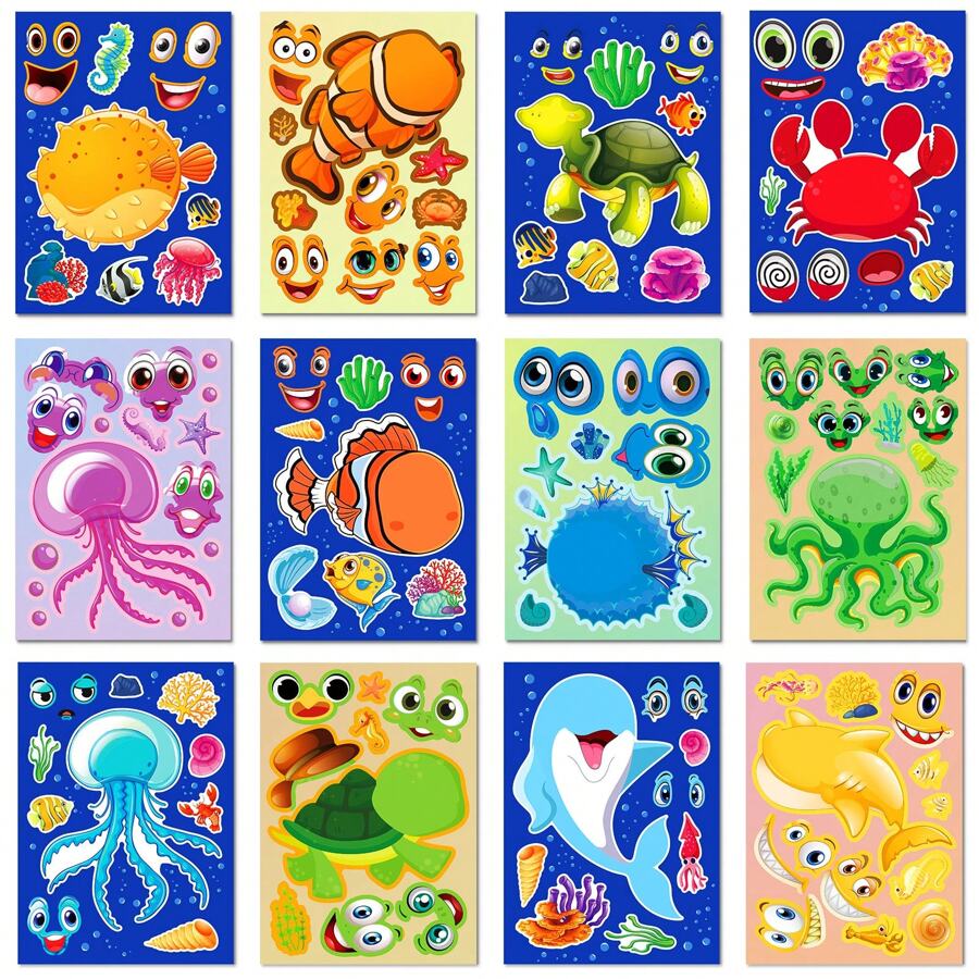 12pcs Ocean Make-A-Face Stickers, Make Your Own Ocean Animal Stickers ...