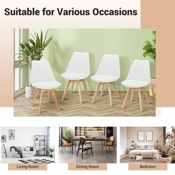 Set Of 4 Dining Chairs Mid-Century Modern Shell PU Seat With Wooden ...