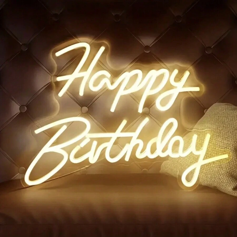1pc Happy Birthday Neon Sign, Dimmable Neon Happy Birthday Sign ...