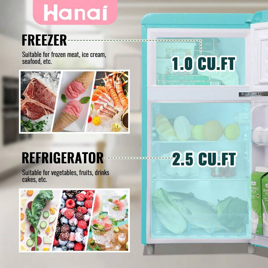 WANAI 3.5 Cu.Ft Compact Refrigerators Mini Fridge With Freezer Blue ...