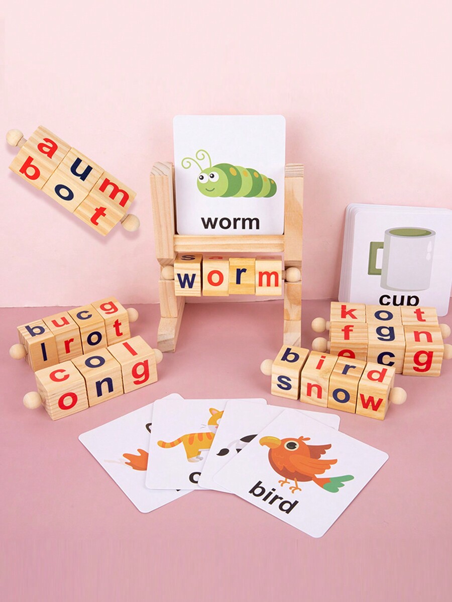 Montessori Educational Toy Wooden Rotating Alphabet Puzzle Reading ...