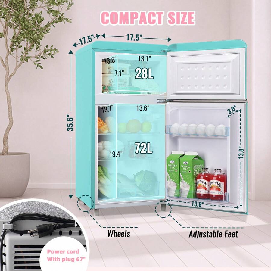 WANAI 3.5 Cu.Ft Compact Refrigerators Mini Fridge With Freezer Blue ...