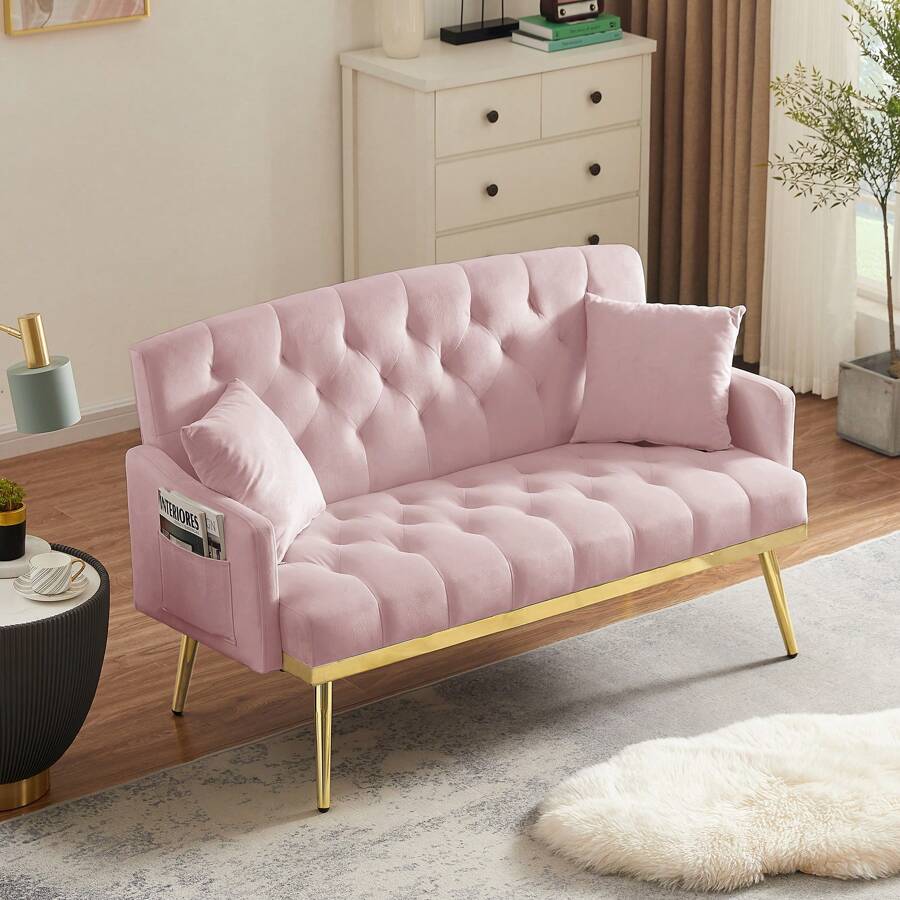 Merax Upholstered Velvet Loveseat Sofa, Modern Small Sofa Couch With ...