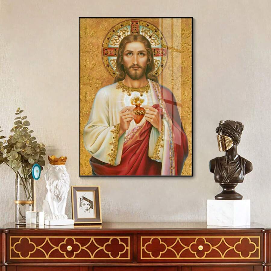 1pc Christ Jesus Decoration Canvas, Cross Art Print Poster For Living ...