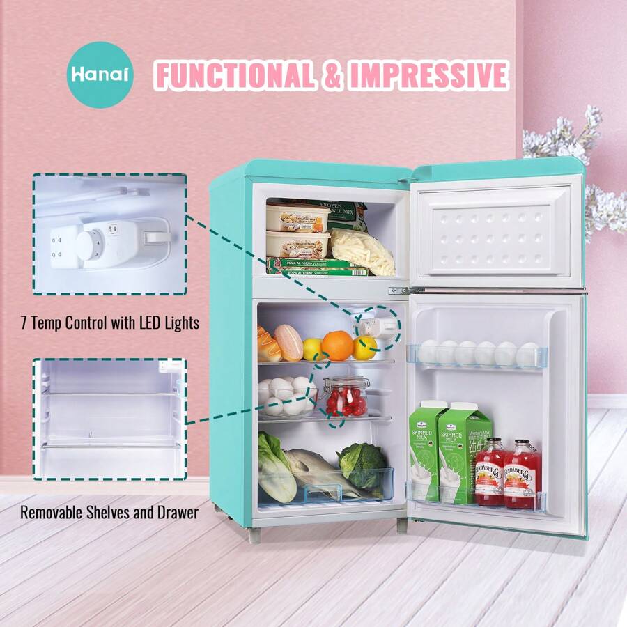 WANAI 3.5 Cu.Ft Compact Refrigerators Mini Fridge With Freezer Blue ...