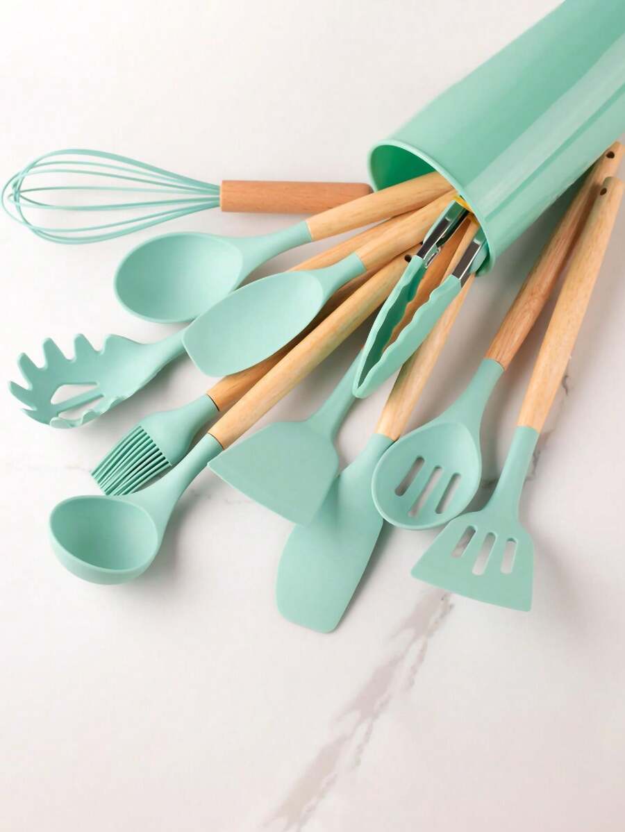 Kit Utensílios de Cozinha 12pç Silicone Madeira - A573 | SHEIN Brasil