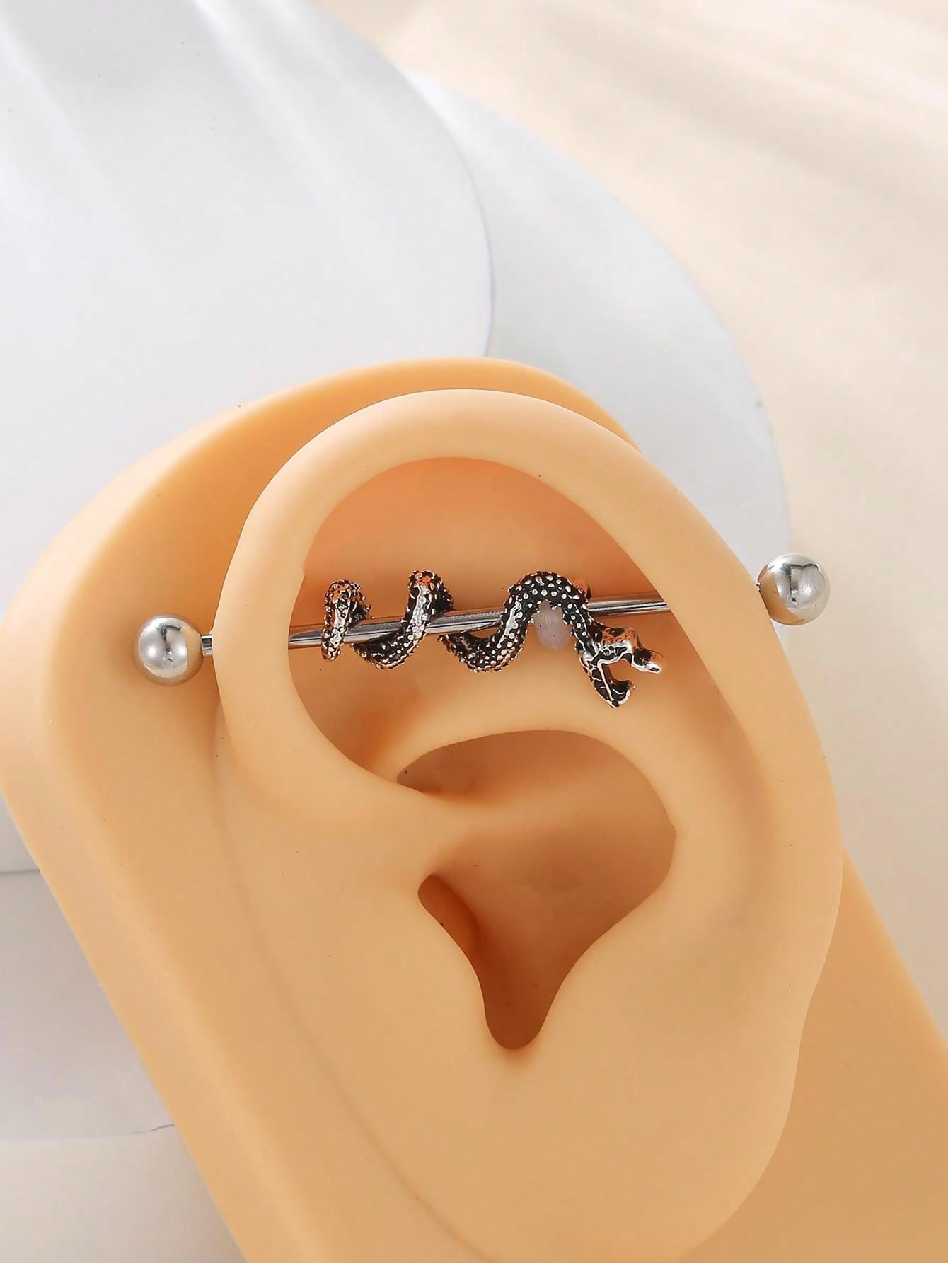 A Retro Old Python-Shaped Barbell Ear Bone Stud Earrings For Men And Women In Punk Style (316L ...