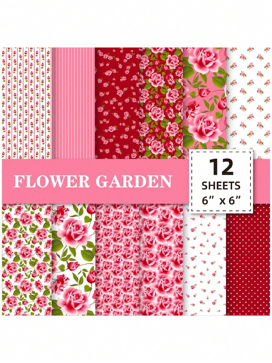 12pcs Pink Floral Design Scrapbook Paper/Card For Diy Photo Album, Card ...