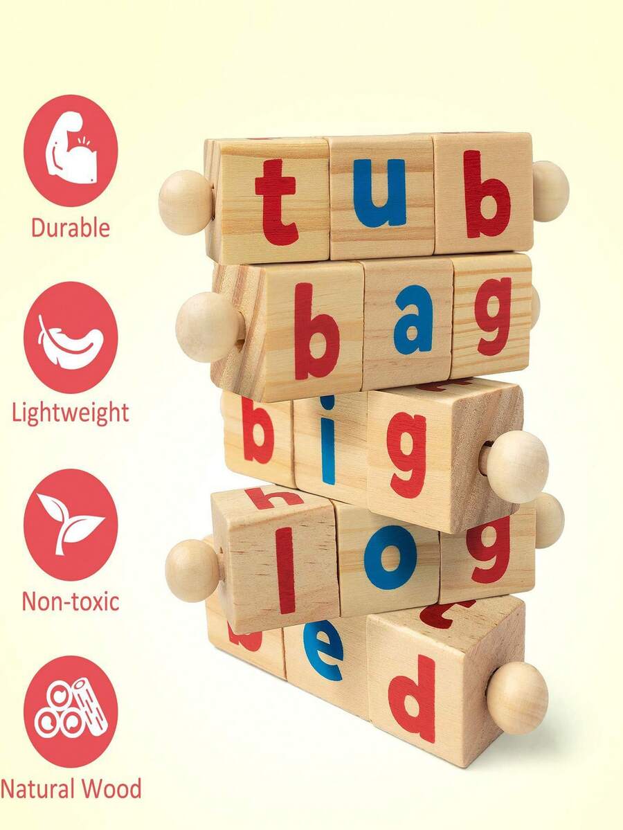 Montessori Educational Toy Wooden Rotating Alphabet Puzzle Reading ...