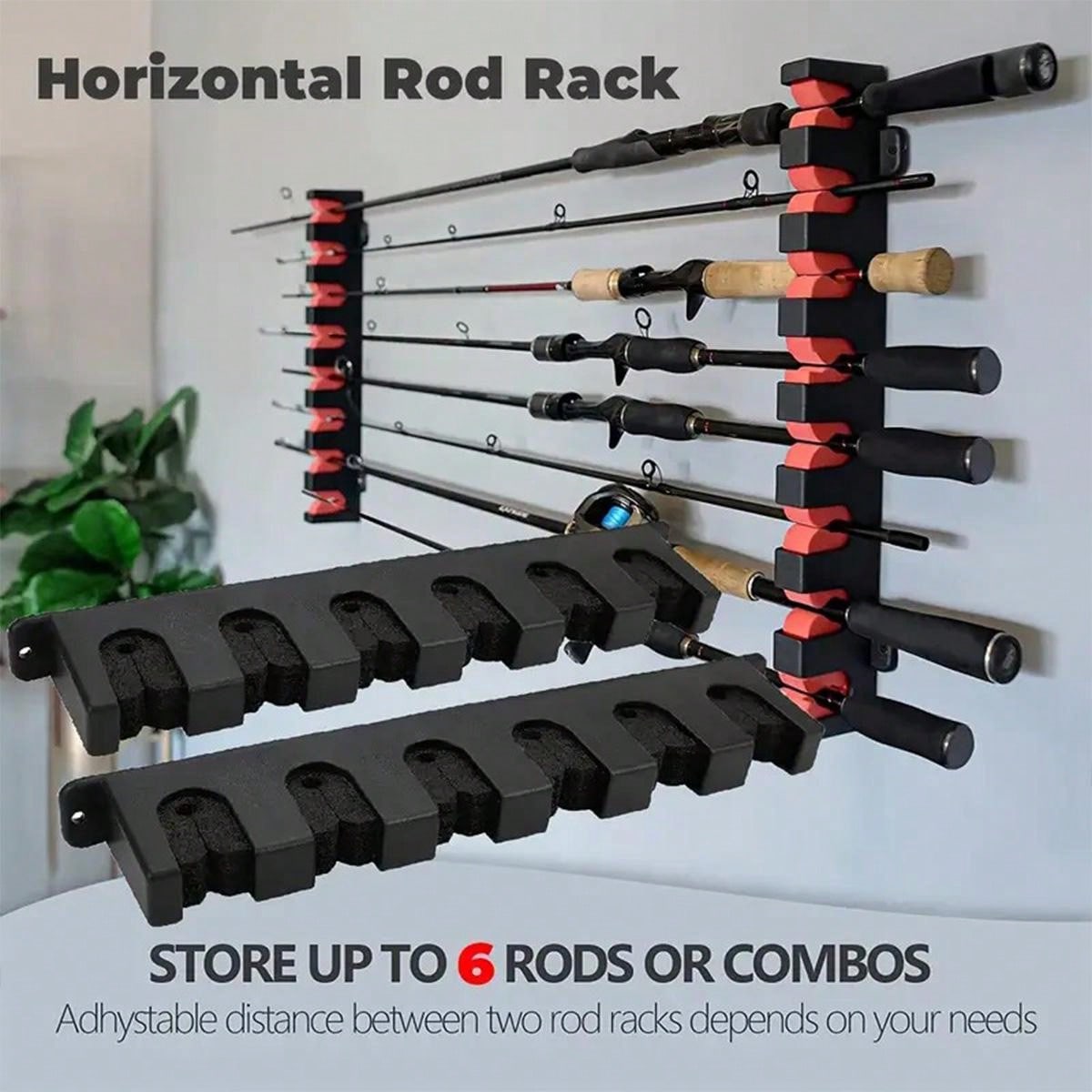 1pair 6-Hole Wall Mounted Fishing Rod Rack - Durable Plastic Holder For ...