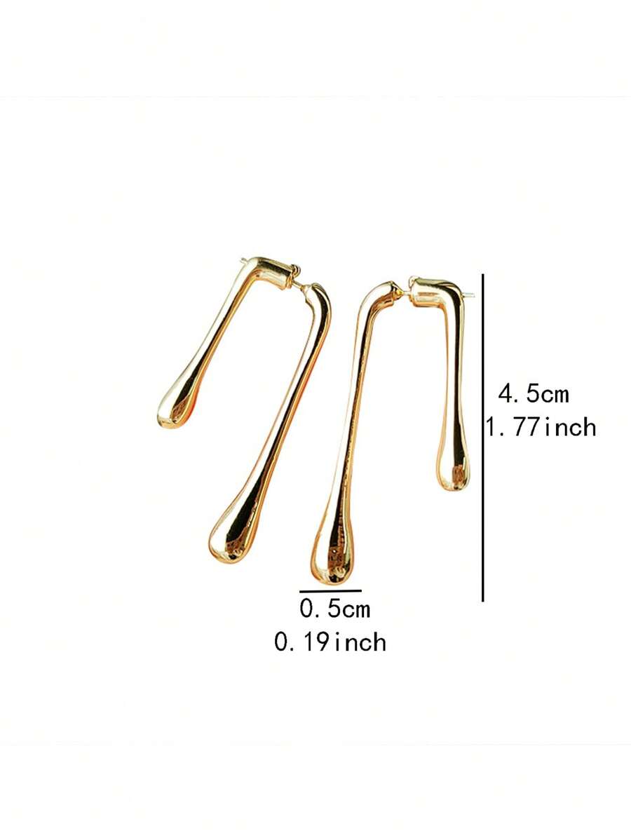 1pair Gold-Color Asymmetric Line Design Earrings With High-Fashion ...