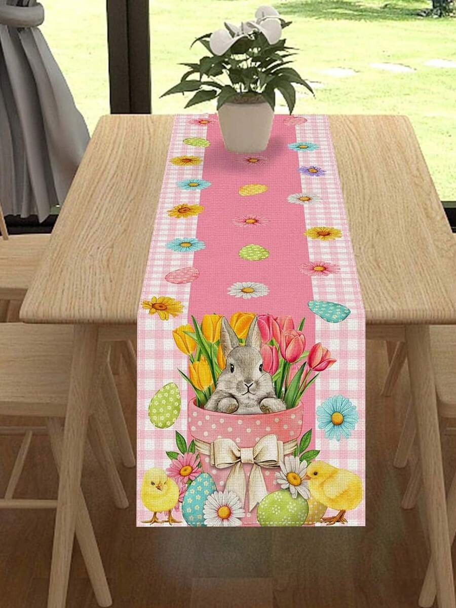 1pc Linen Pink And White Buffalo Check Plaid Easter Table Runner Easter ...