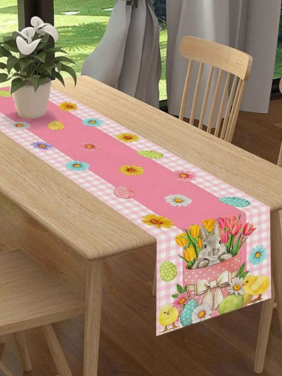 1pc Linen Pink And White Buffalo Check Plaid Easter Table Runner Easter ...