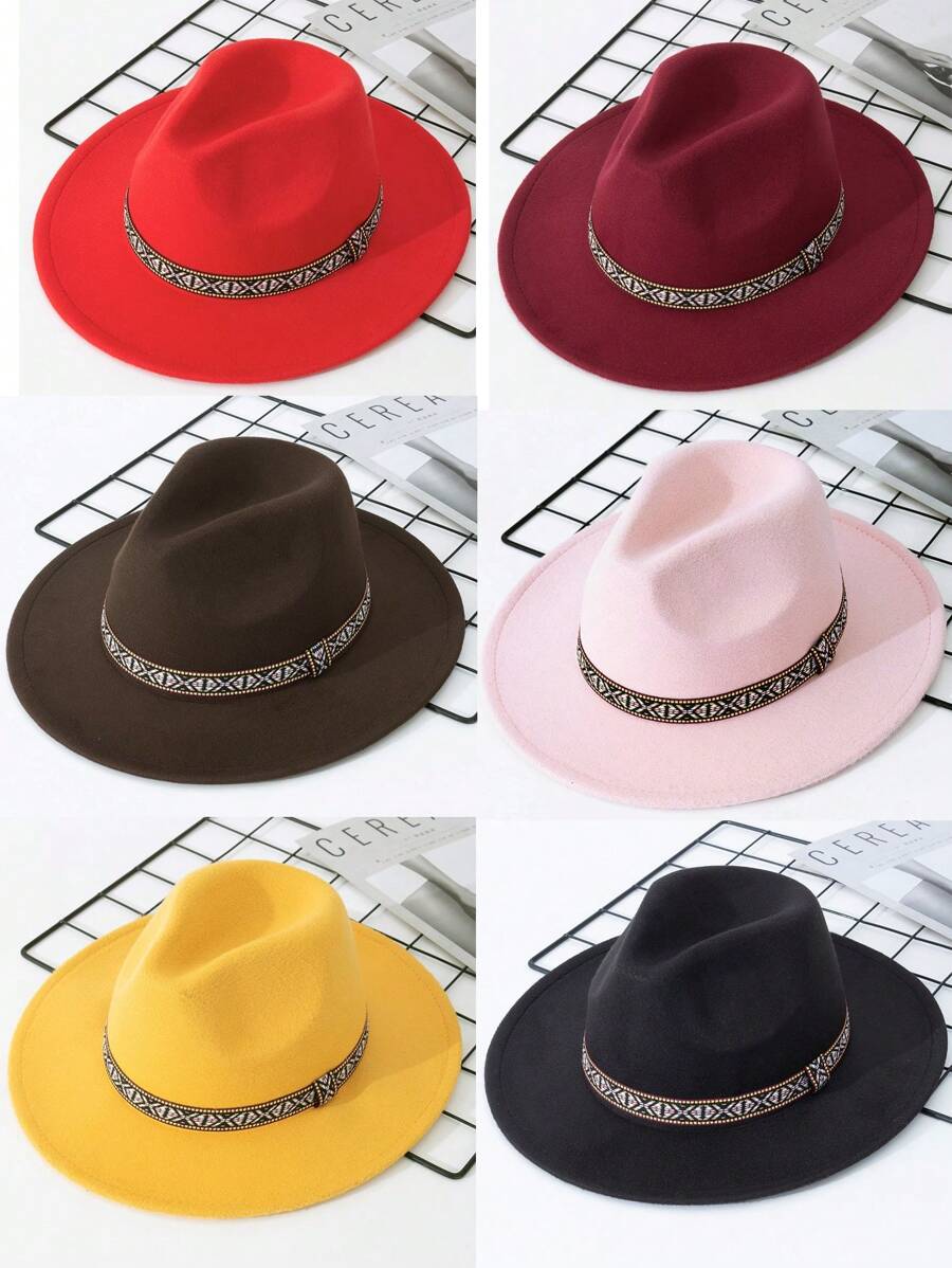 1 Stück Damen-Strickfilzhut mit gewebtem Band im eleganten Jazz-Hut ...