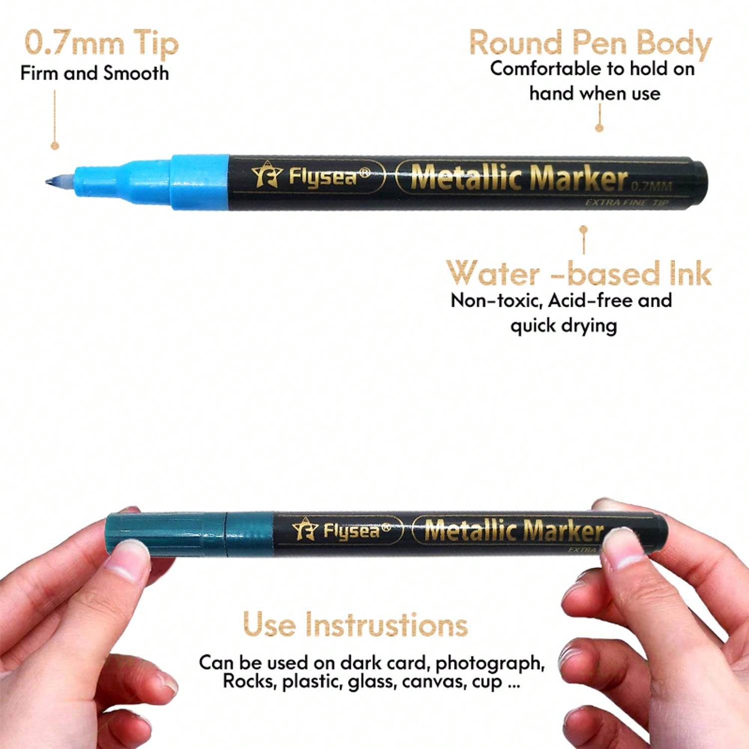 12 Colors Acrylic Metallic Marker Pens Extra Fine Point Paint Pen Art ...