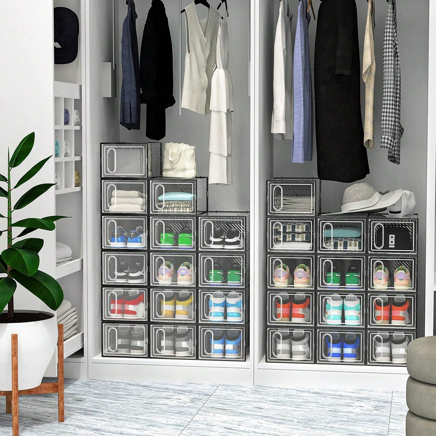 Large Shoe Organizers, 6 Pack Shoe Boxes Clear Plastic Stackable, Dust ...