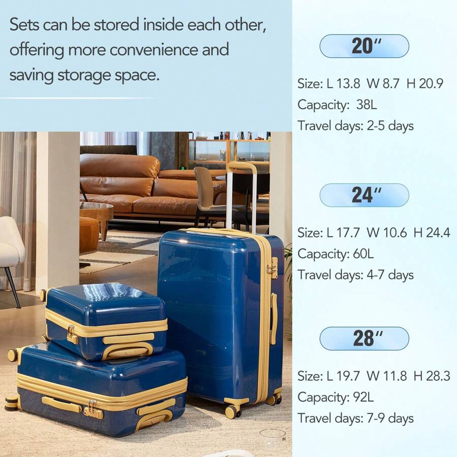 3-Piece Lightweight Sturdy Ergonomic Luggage Sets Expandable Durable ...