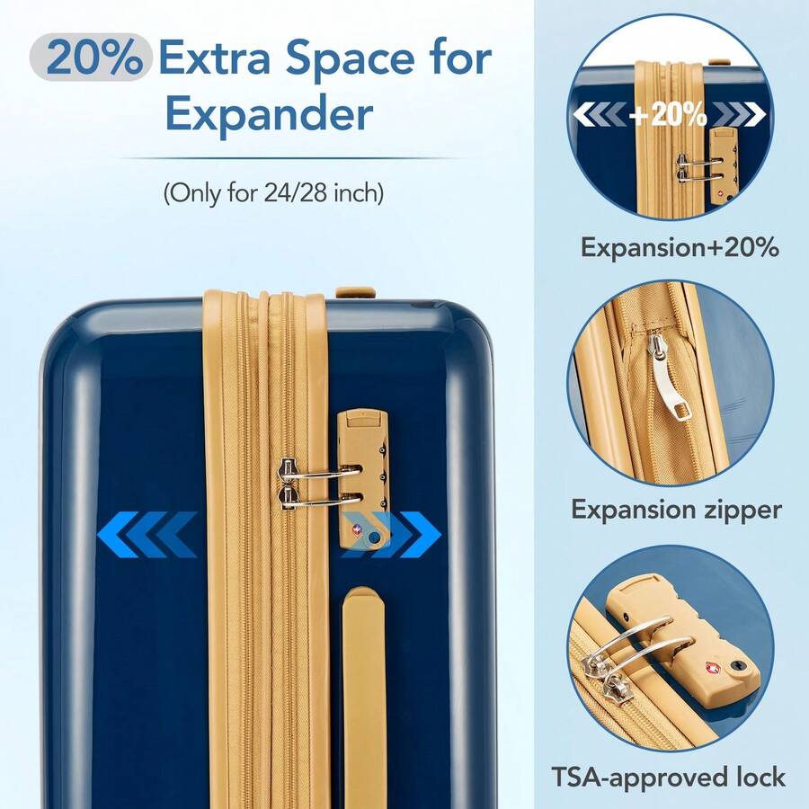 3-Piece Lightweight Sturdy Ergonomic Luggage Sets Expandable Durable ...