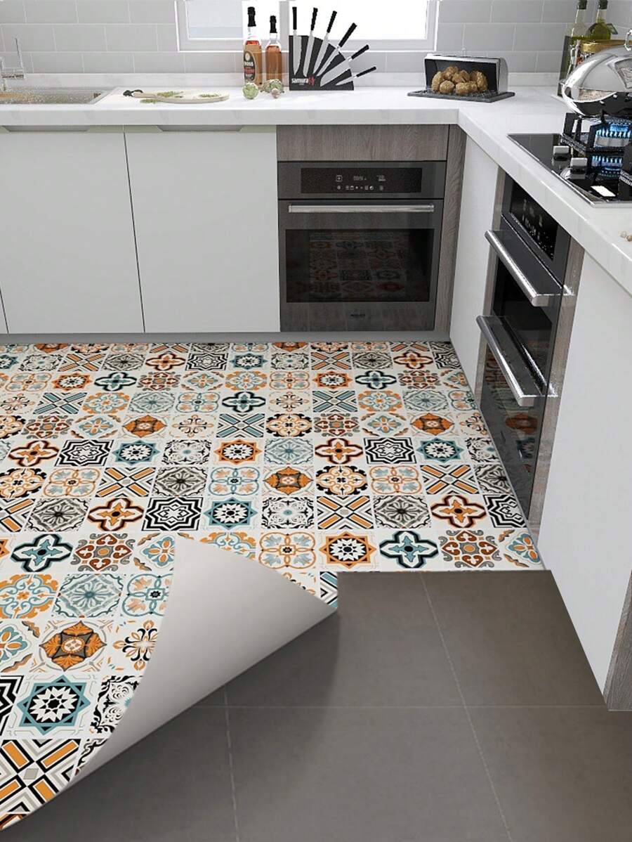1 Roll European Boho Style Adhesive Vinyl Floor Tiles | SHEIN UK