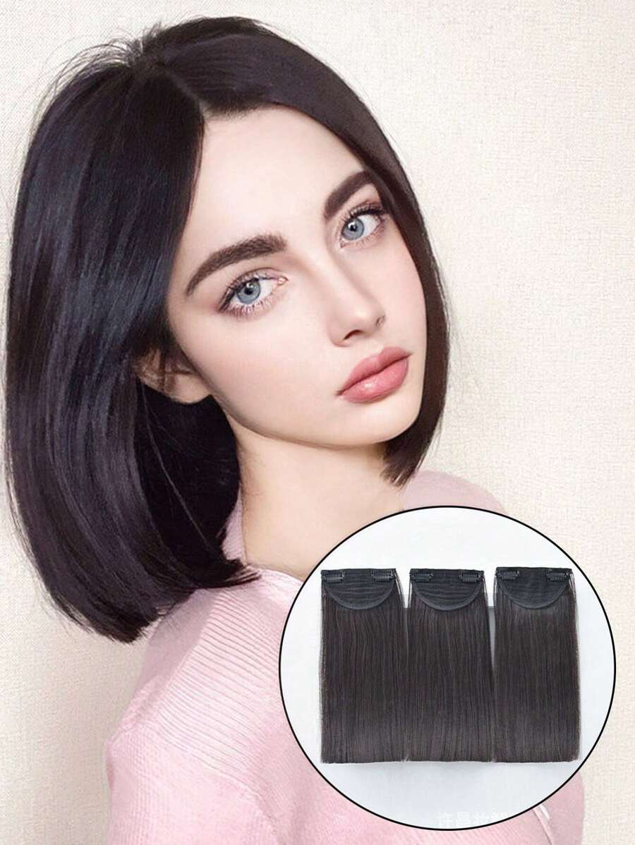 Women's 3-Piece Black Hair Clip Set, 27cm Full Length Straight Clip ...