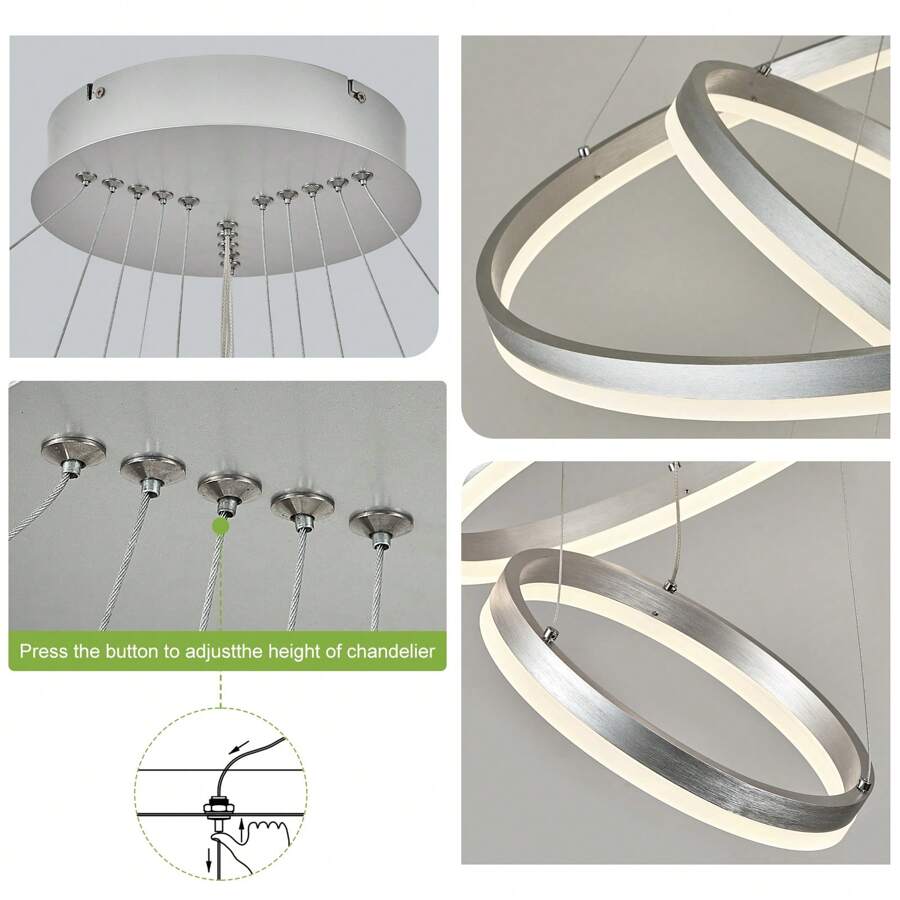 5 Rings D31.5 Modern LED Chandelier Silver Large Dimmable LED Chandeliers With Remote Control ...