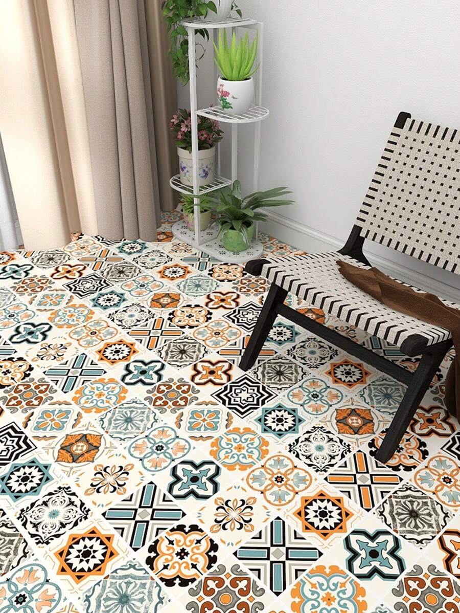 1 Roll European Boho Style Adhesive Vinyl Floor Tiles | SHEIN USA