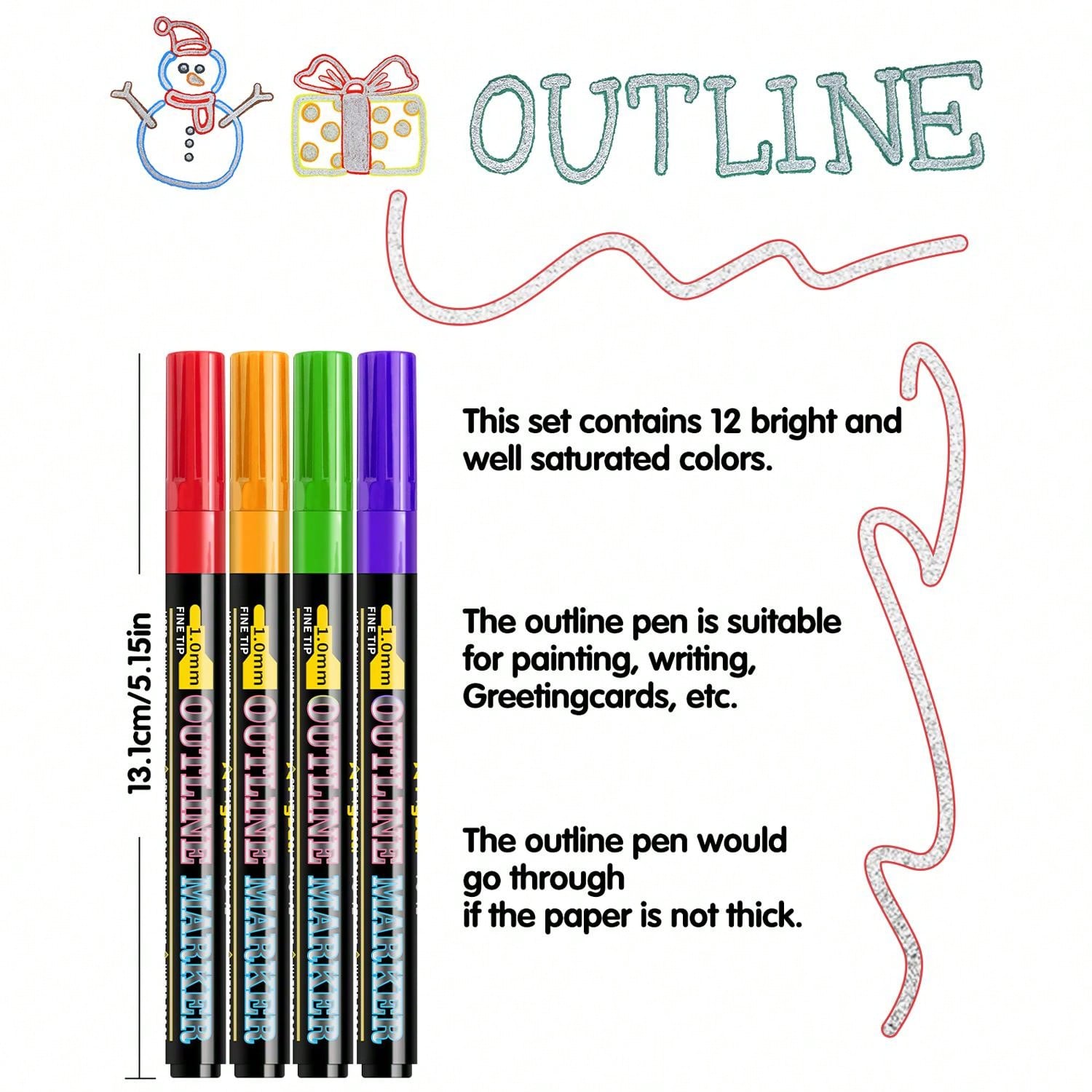 12 Colors Silver Outline Art Marker Pen Scrapbook Poster Cards Painting ...