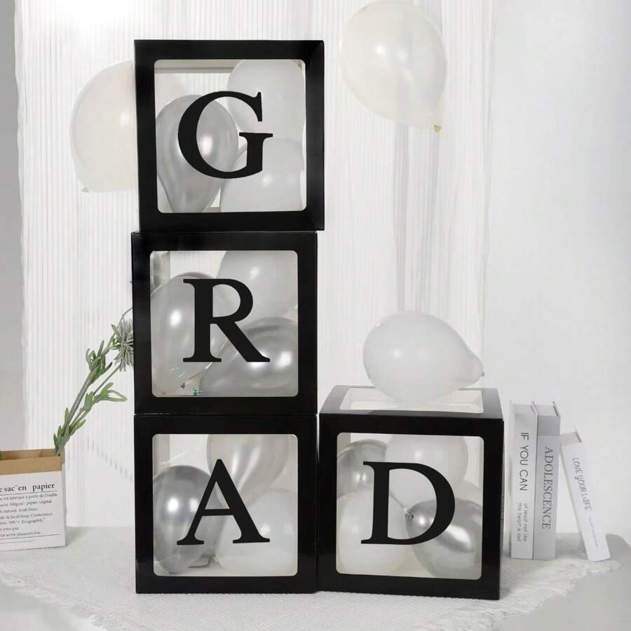 GRAD 2024 Set(4pcs) Transparent Balloon Box Graduation Party Decoration ...