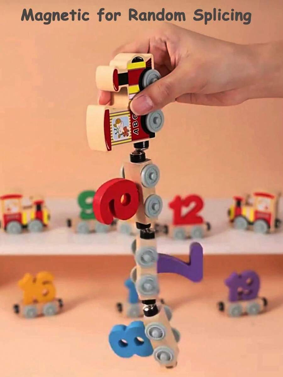 12 PCS Wooden Train Cars Toy, Train Toys Set Includes Locomotive & 11 ...