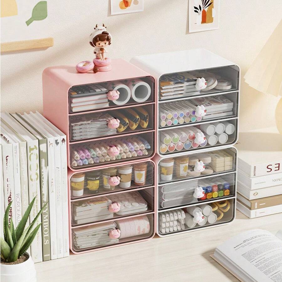 Transparent Desktop Storage Box With Drawers, Office Stationery ...