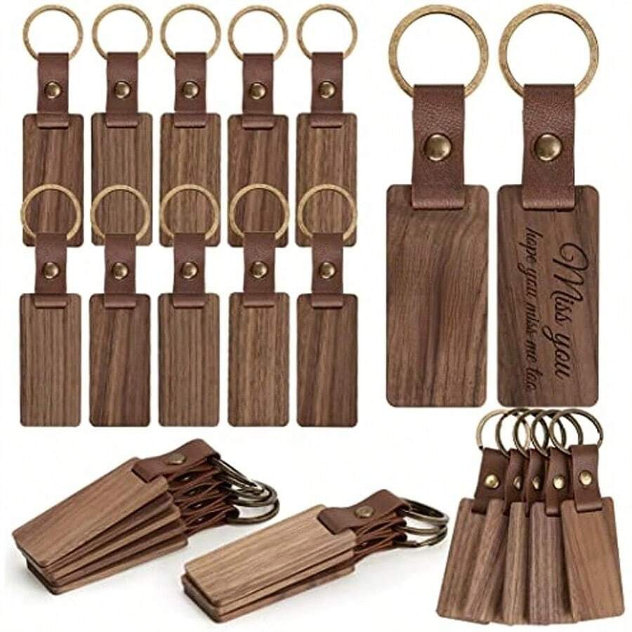 Diy Blank Walnut Wood Keychain Blanks For Laser Engraving Crafts Making ...