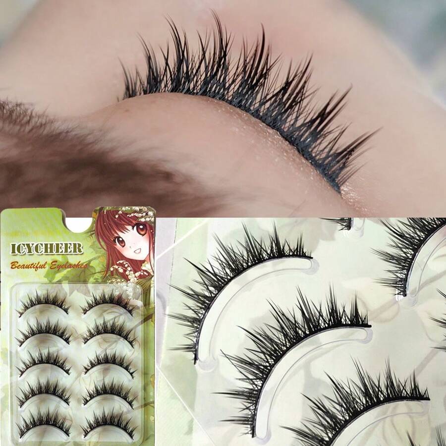 1box/5pairs Thick False Eyelashes With Black Stems, Pointed & Angelic ...