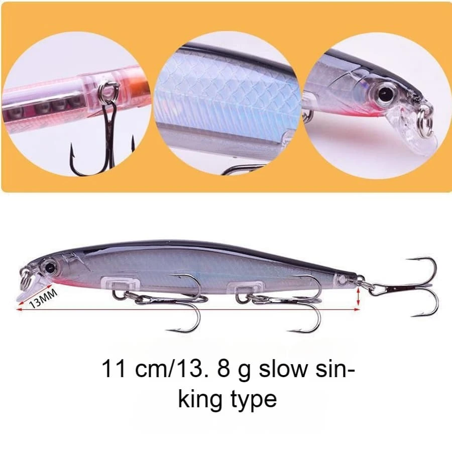 1pc 11cm 13.5g Minnow Lure With 3 Hooks & Noise Balls For Freshwater ...