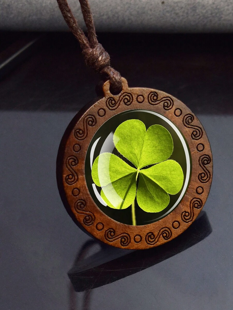 1pc Four Leaf Clover Pendants Shamrock Green Lucky Grass Wooden Pendant ...