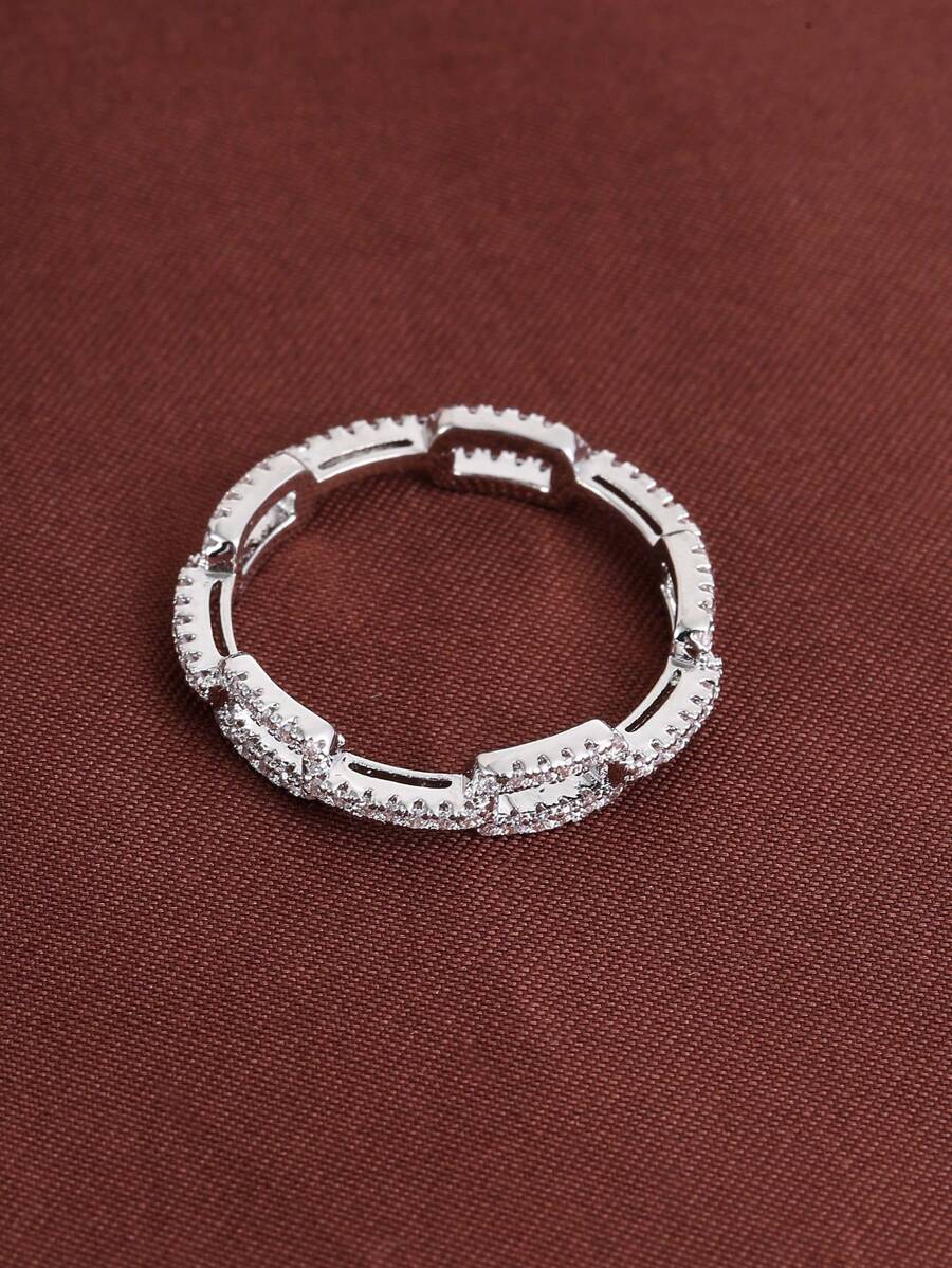 1pc Fashionable Chain Design Copper Ring With Cubic Zirconia Inlay For ...