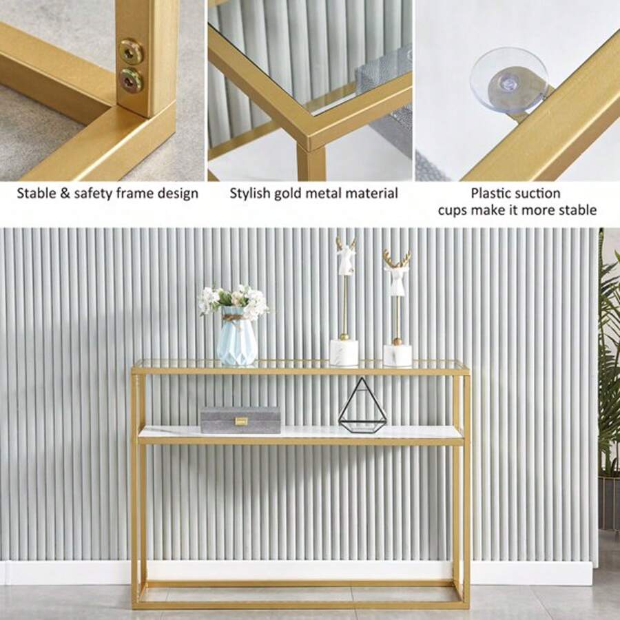 Console Tables For Entryway, Faux Marble Sofa Tables, Gold Entrance ...