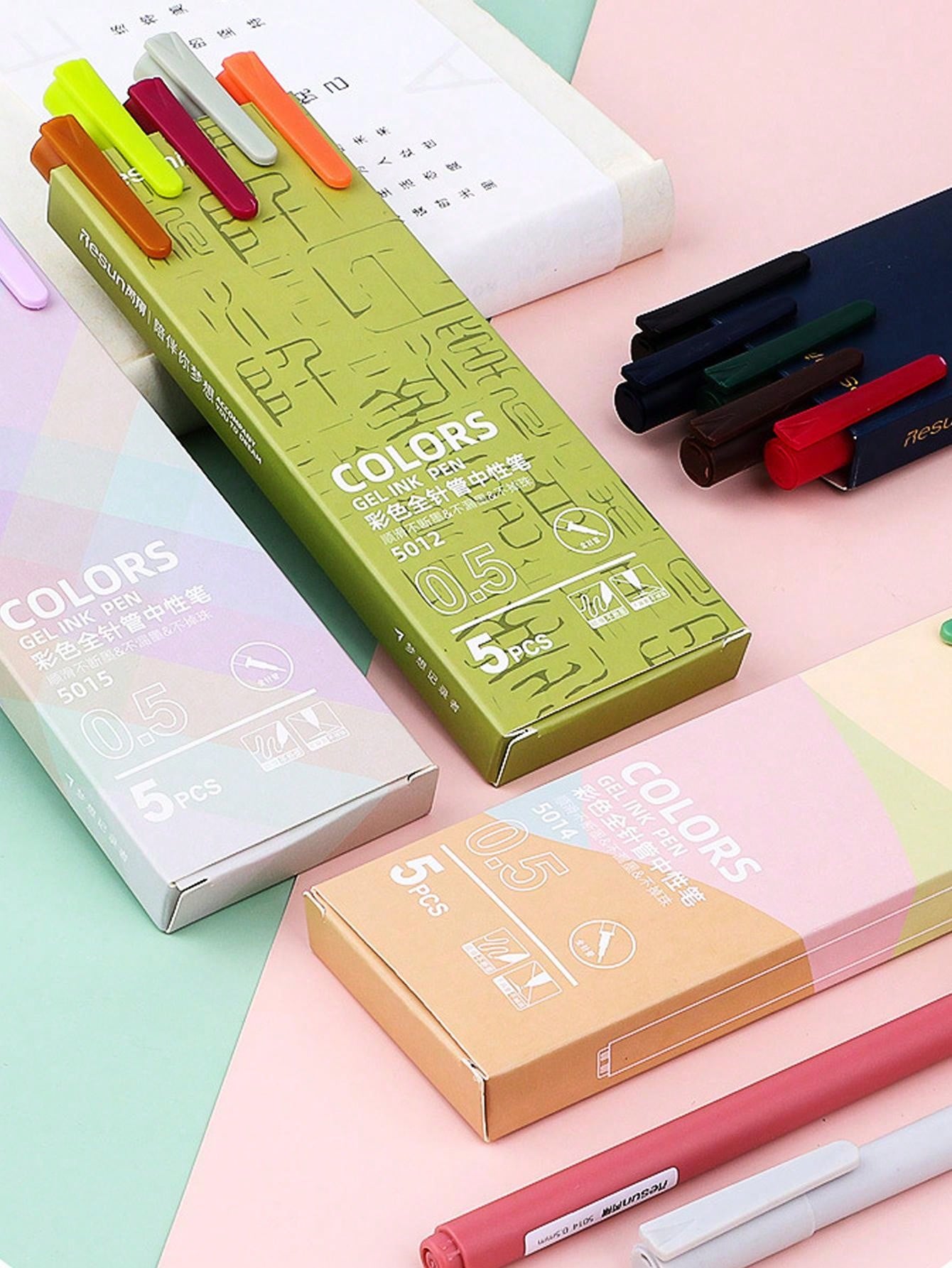 5-Pack Morandi Color Gel Pens With 0.5mm Black Refills - Add A Pop Of ...