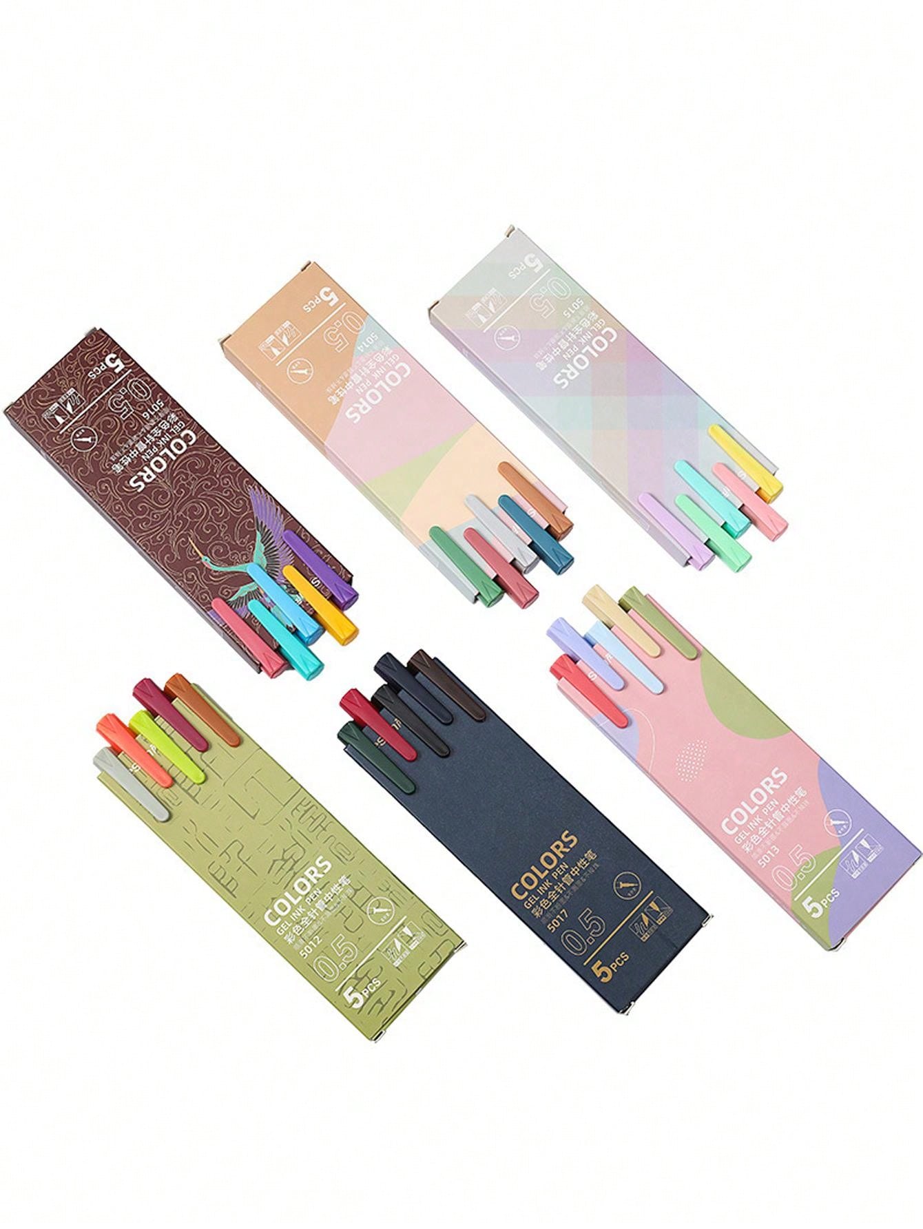 5-Pack Morandi Color Gel Pens With 0.5mm Black Refills - Add A Pop Of ...