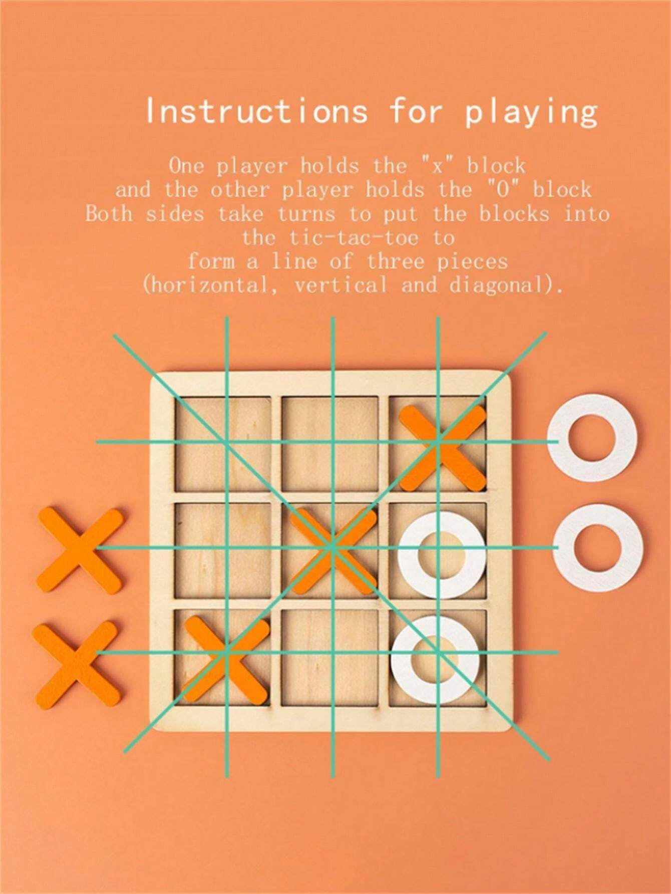 1set Wooden Tic Tac Toe Blocks 3x3 Xo Grid Puzzle Toy Tabletop Game For ...